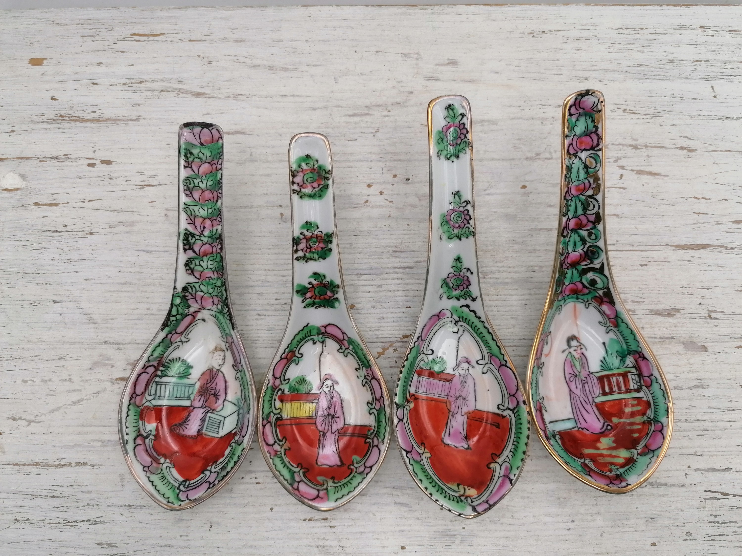 Vintage Porcelain Soup Spoon,hand Painted Noodle Rice Spoon,family Rose ...