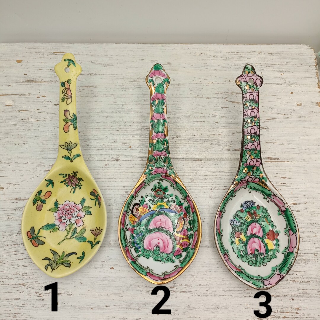 Vintage Rose Familie Big Spoon, Vintage Yellow Chinese Porcelain Large ...