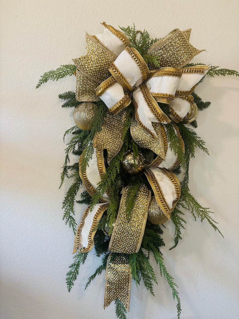 Elegant Gold Jeweled and White Velvet Christmas Swag - Etsy