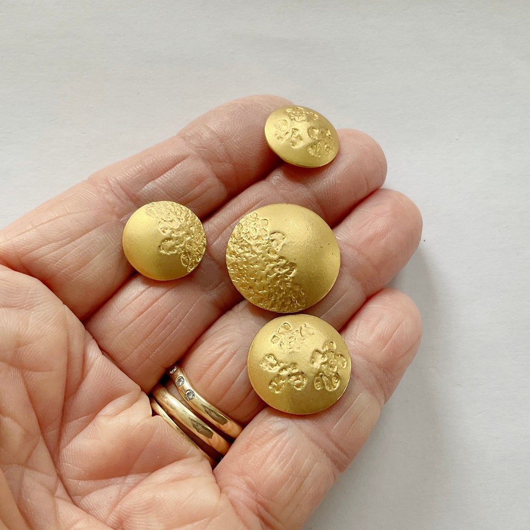 Vintage German Buttons, Gold Colour Metal With Pattern - for Sewing and ...