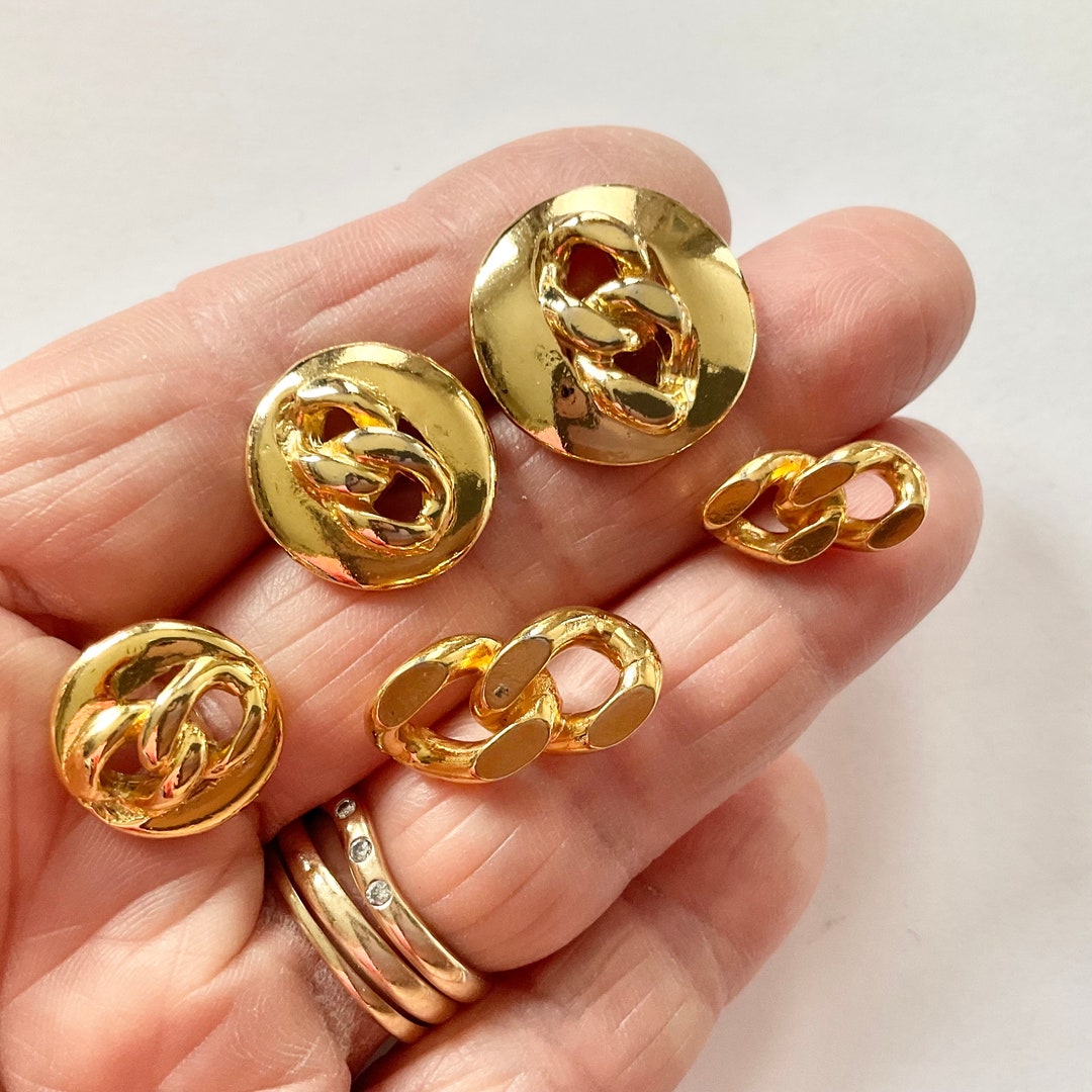 Vintage German Buttons, Gold Plated Metal Chain Link Detail for Sewing ...