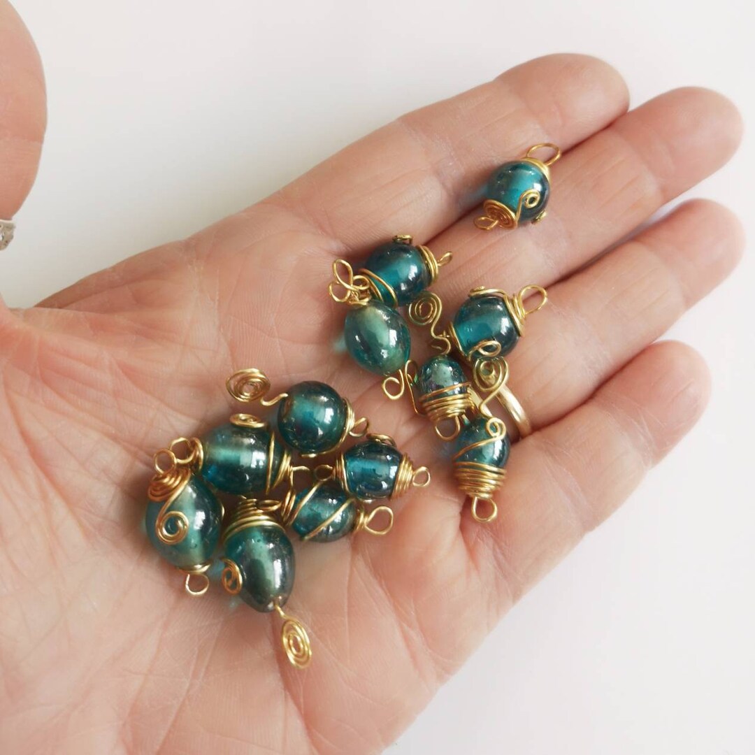 Wire Wrapped Glass Bead Connecter, Hand Made Blue Glass Bead, Link Bead ...