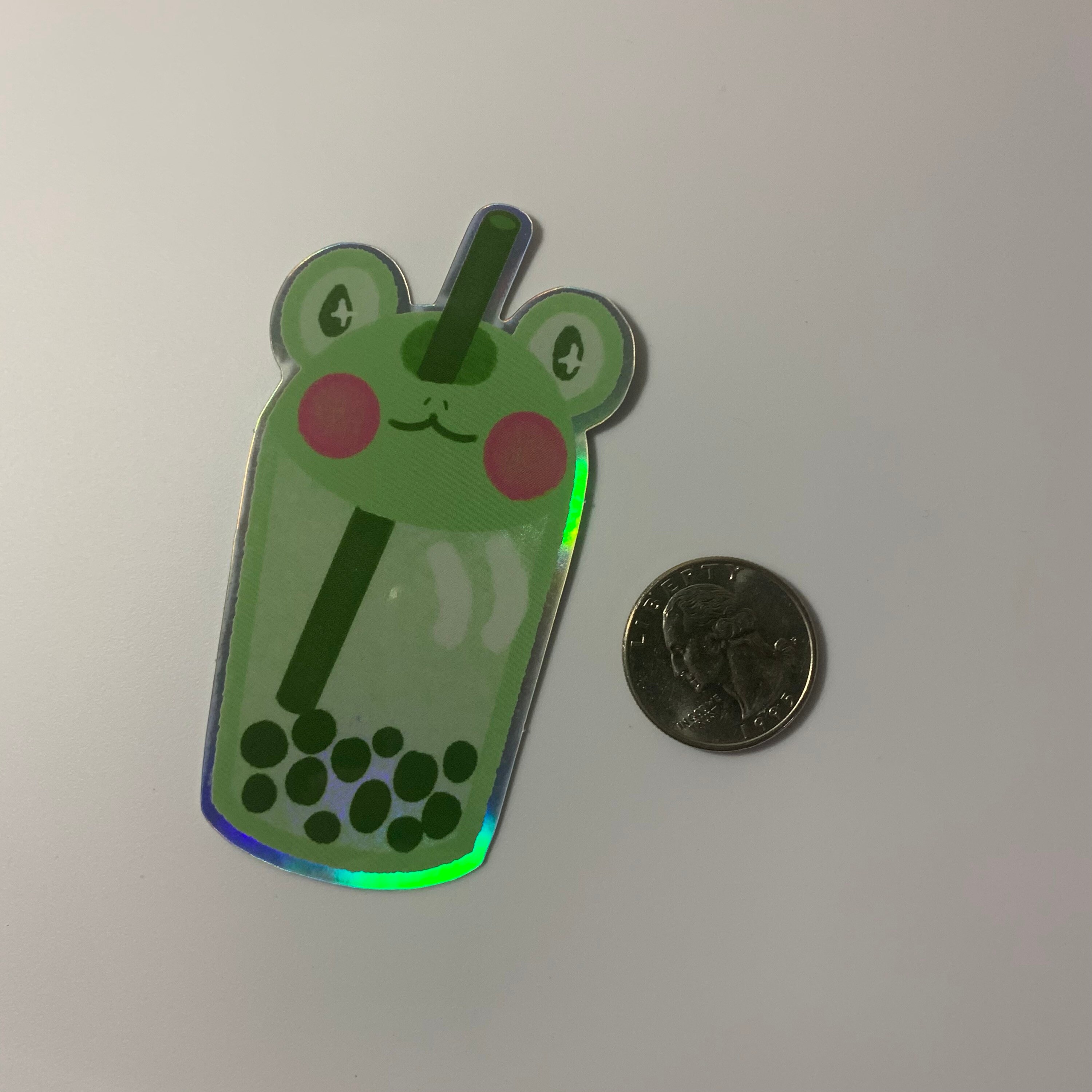 Cute Kawaii Frog Boba Holographic Sticker | Etsy