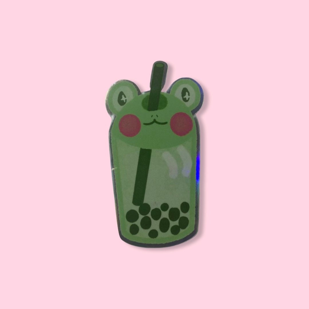 Cute Kawaii Frog Boba Holographic Sticker - Etsy