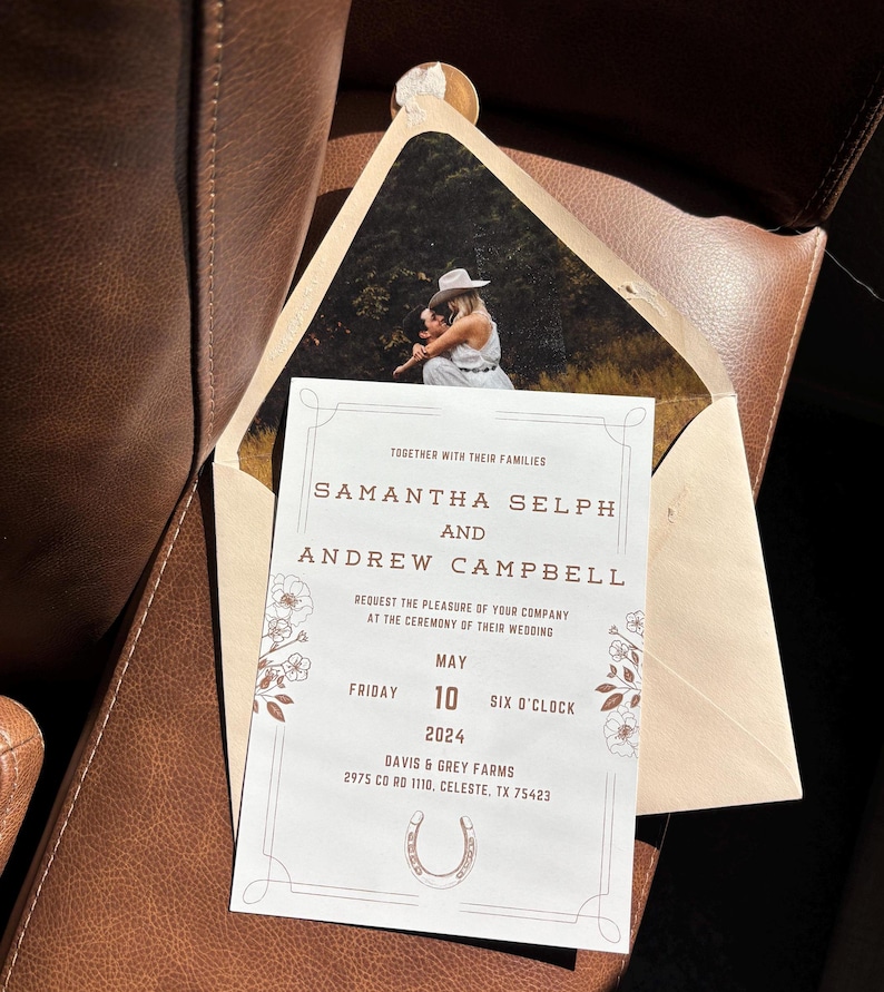 Rustic Western Wedding Invitation Template: Editable Canva Design ...
