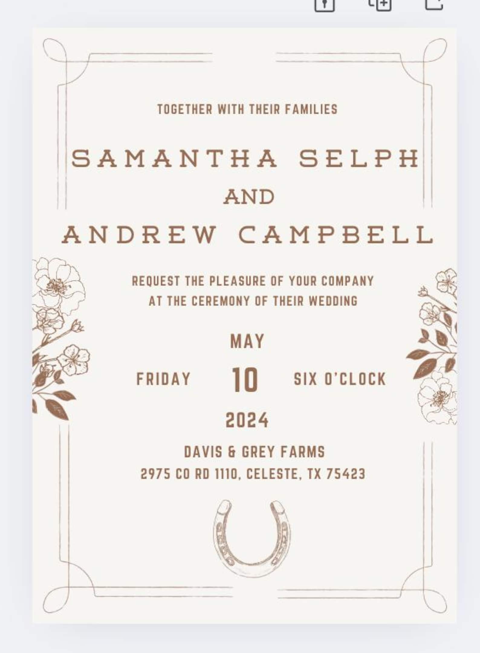 Rustic Western Wedding Invitation Template: Editable Canva Design ...