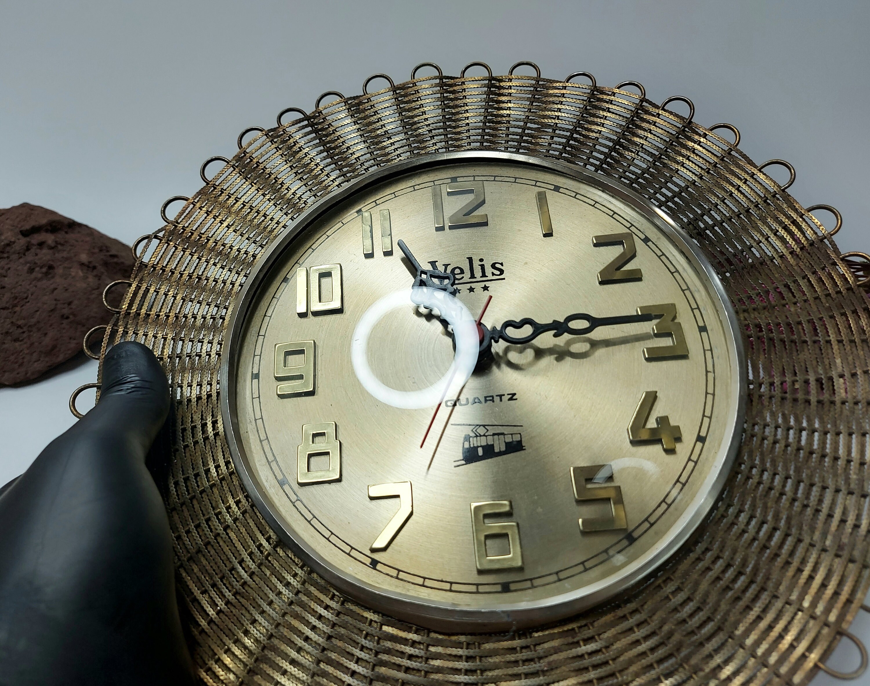 Retro Wall Clock Gold Tone Metal Frame & Glass Covered Velis Watch ...