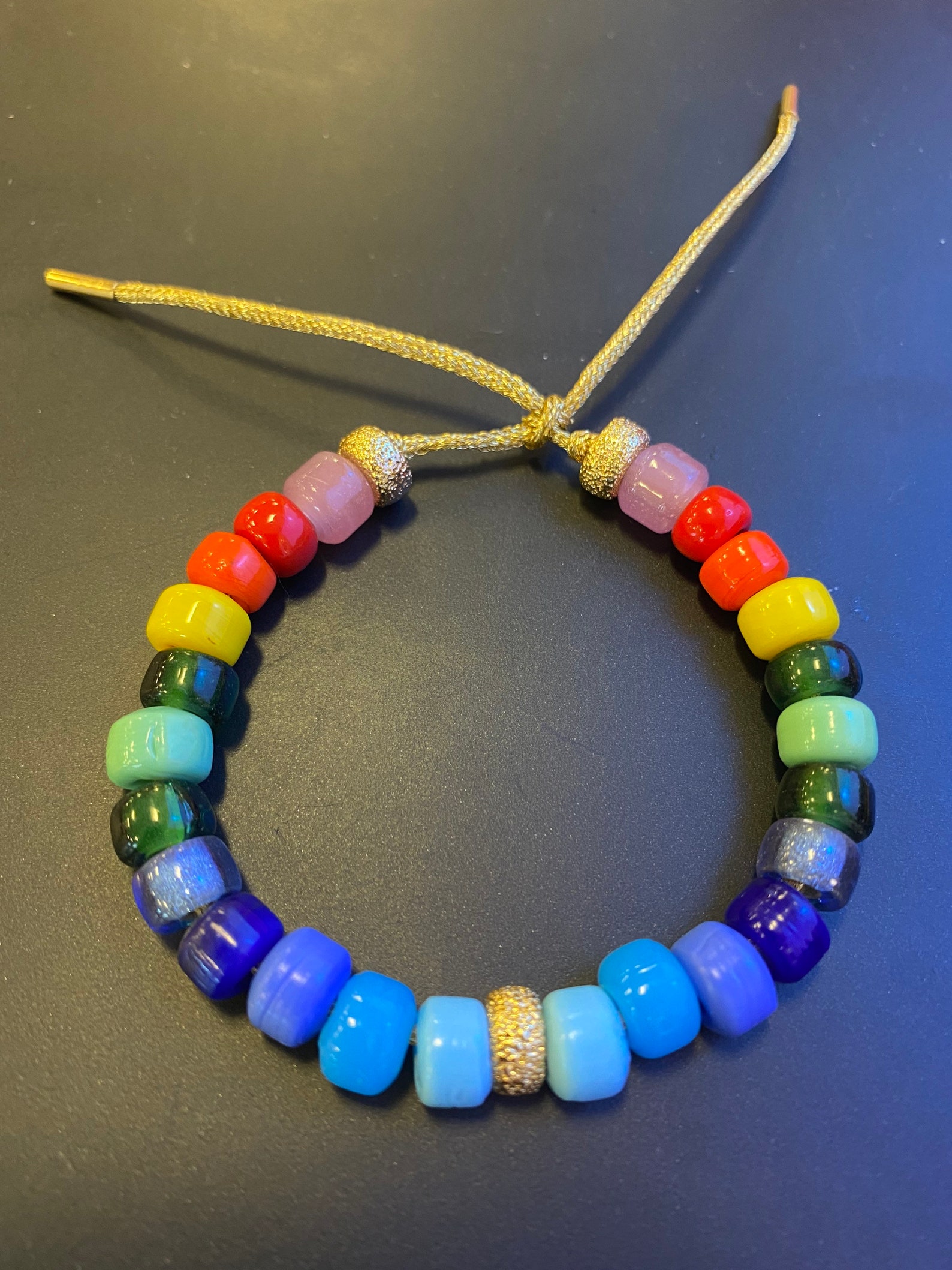 Big Rainbow Bead Bracelettie on Bracelet Glass Pony Beads - Etsy