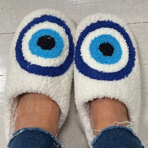 Evil Eye Slippers/ Evil Eye Slippers/ Good Luck Slippers/ Indoor ...