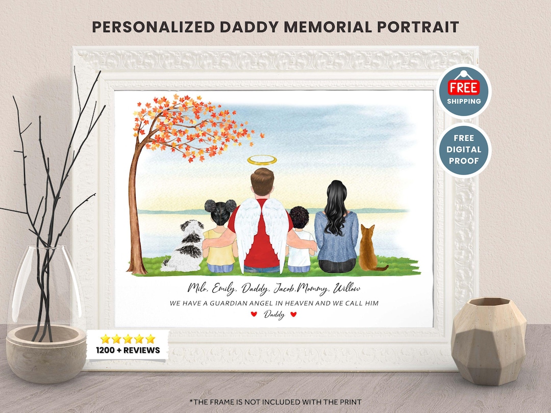 Personalized Dad With Kids Memorial Print Gift-family Memorial Portrait ...