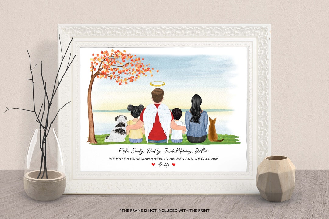Personalized Dad With Kids Memorial Print Gift-family Memorial Portrait ...