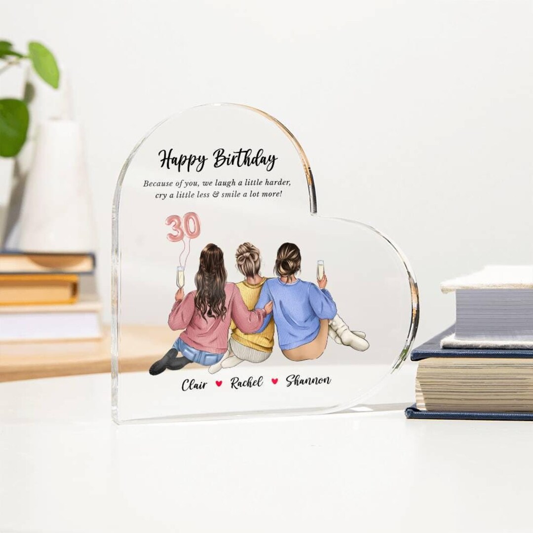 Personalized Group Best Friends 30th Birthday Acrylic Heart Cake Topper ...
