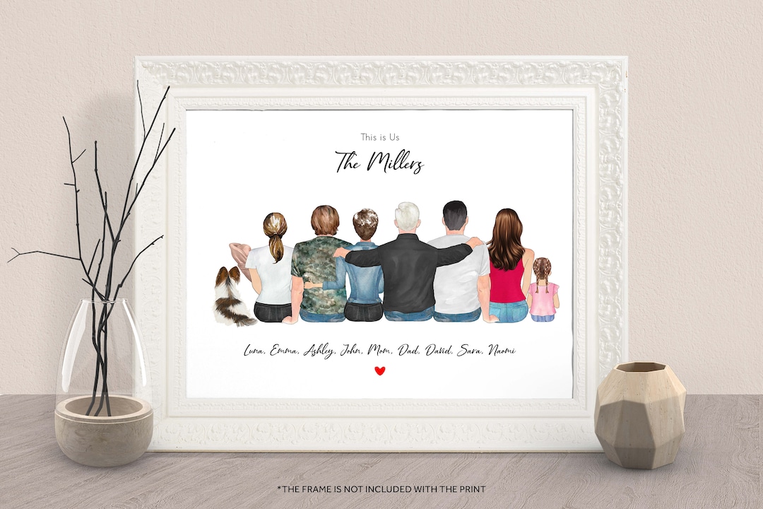 Personalized Large Family Print Gift for Dad-custom Family Illustration ...