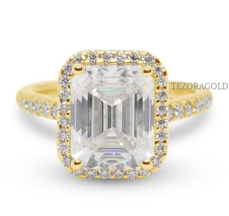 Emerald Cut Hidden Halo Moissanite Diamond Engagement Etsy
