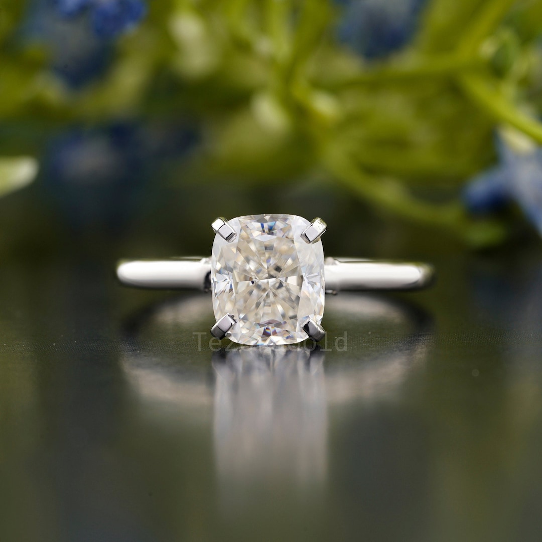 Elongated Crushed Ice Cushion Cut Moissanite Engagement Ring - Etsy