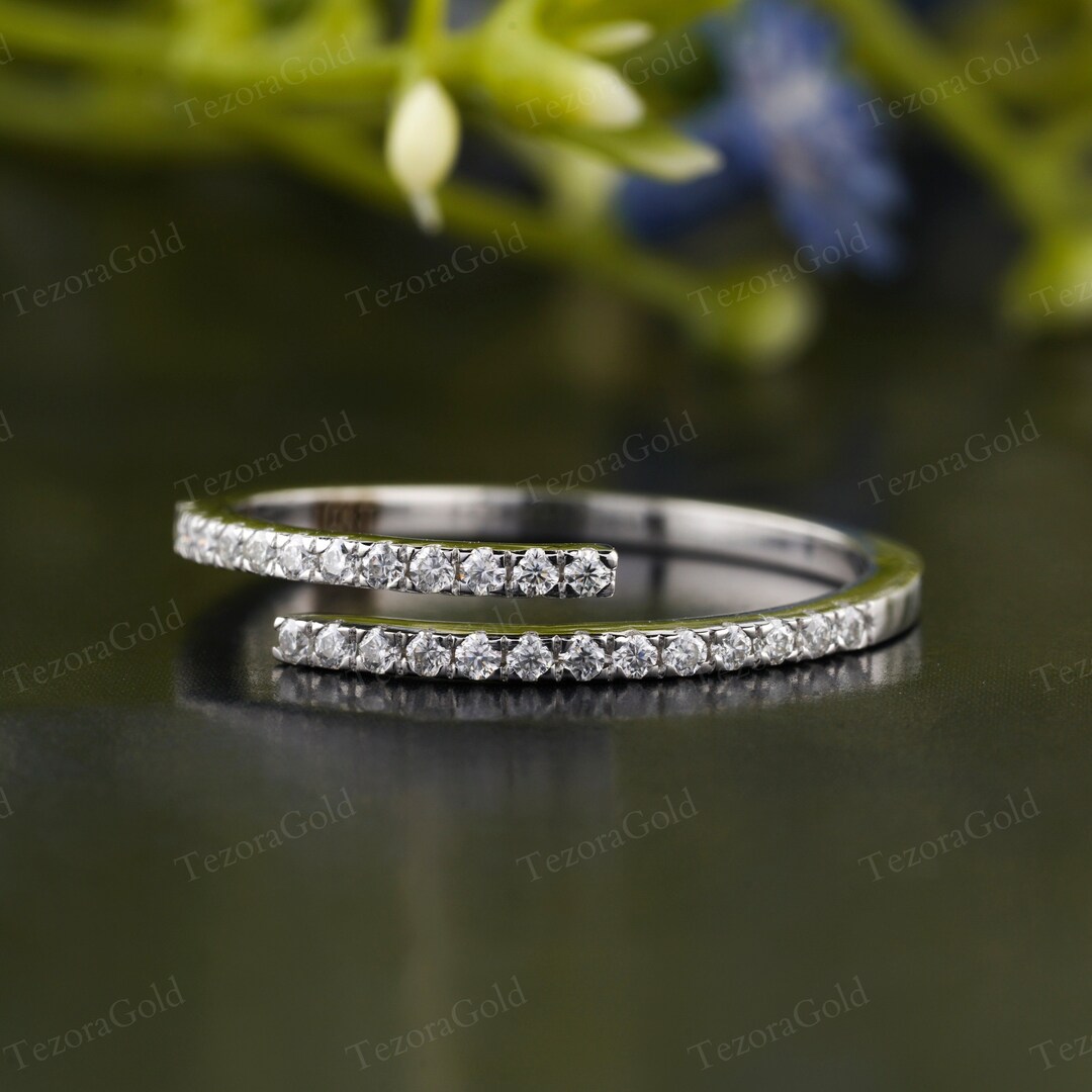 Diamond Bypass Ring, Dainty Stackable Band, Half Eternity Band, Women's ...