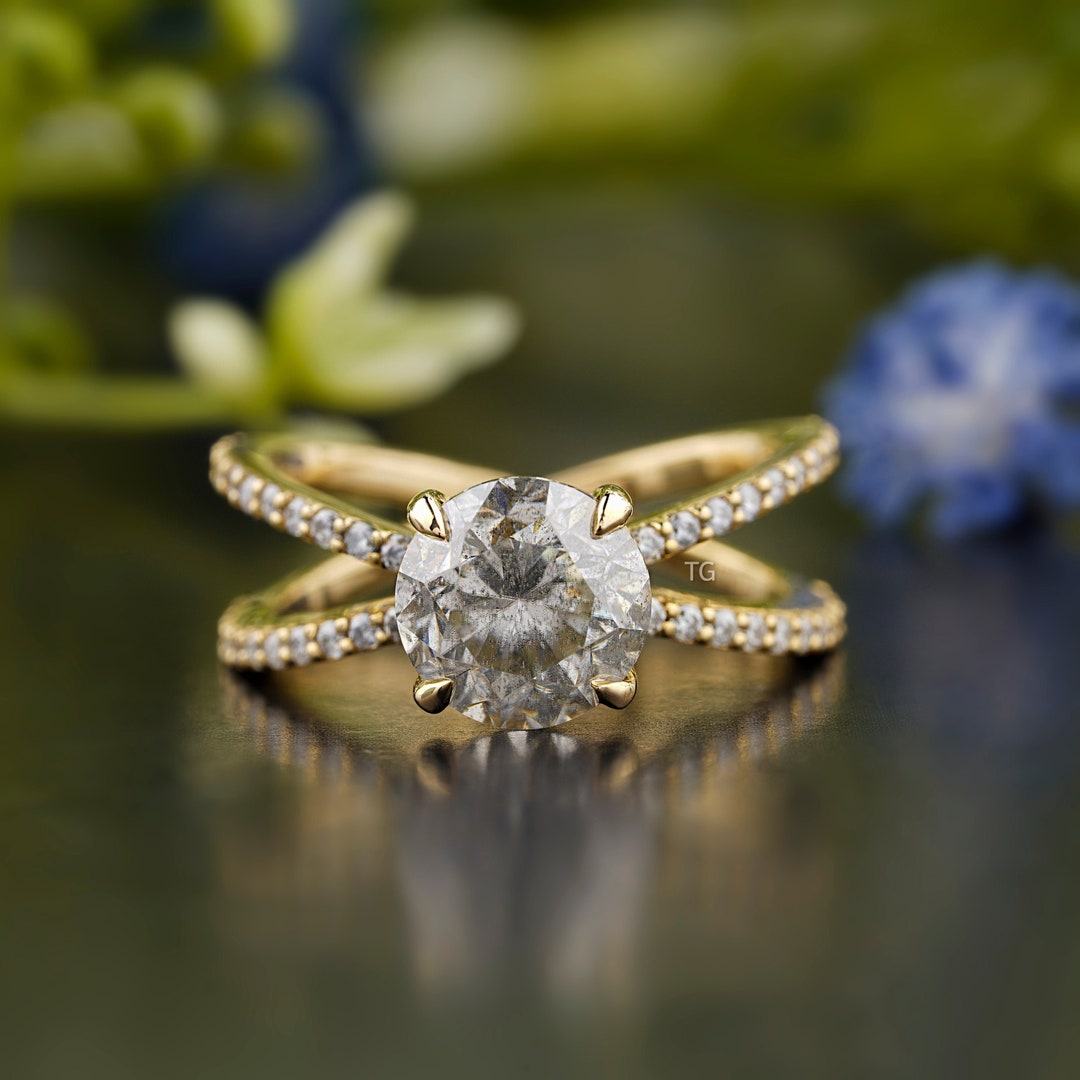 Rustic Gold Ring, Salt and Pepper Diamond Engagement Ring, 10K Yellow ...