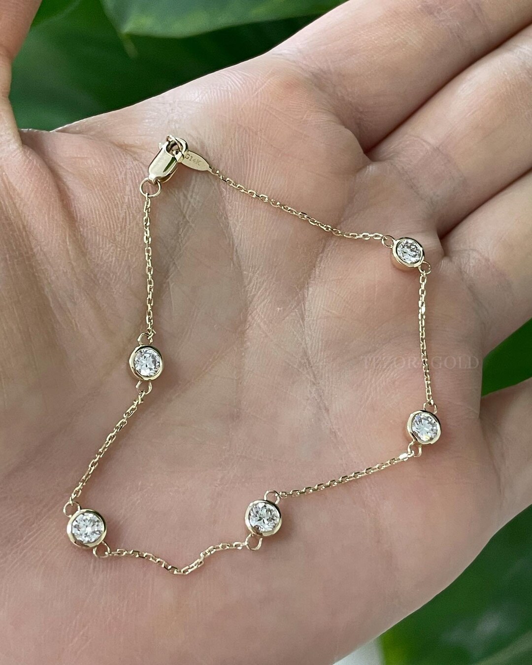 Diamond Chain Bracelet, Bezel Set Chain Station Bracelet, Moissanite ...