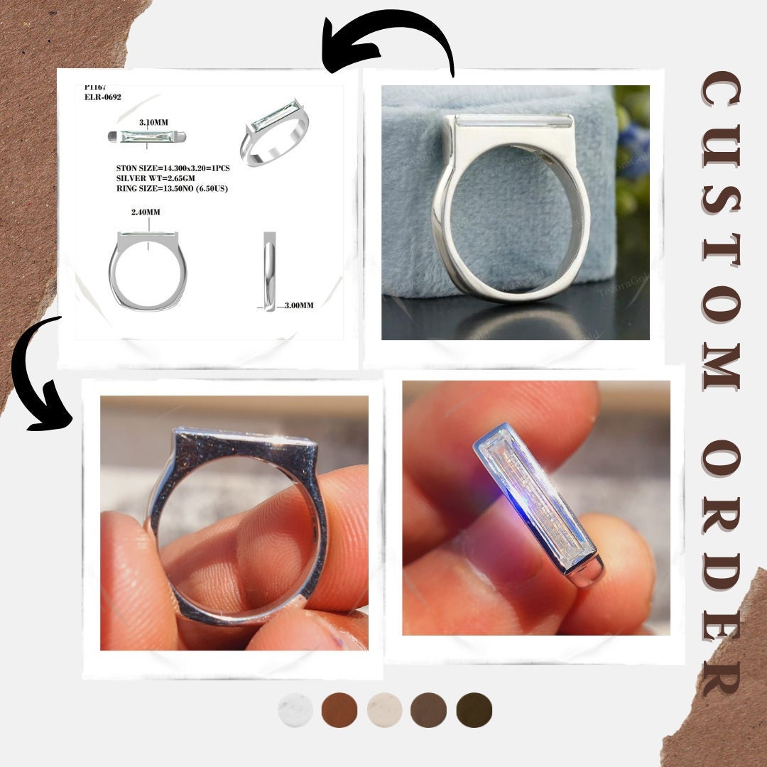 East West Baguette Cut Engagement Ring Sterling Silver - Etsy