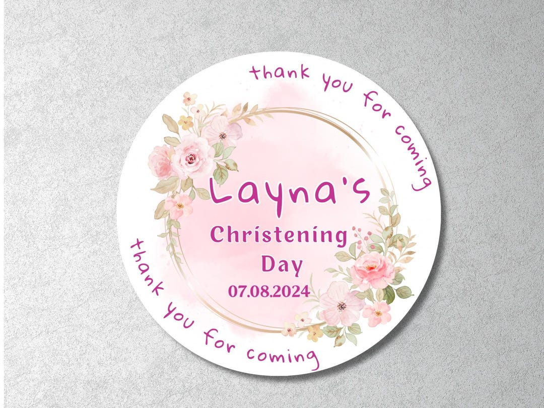 Christening Day Stickers, Baby Girl, Floral Favour Stickers ...