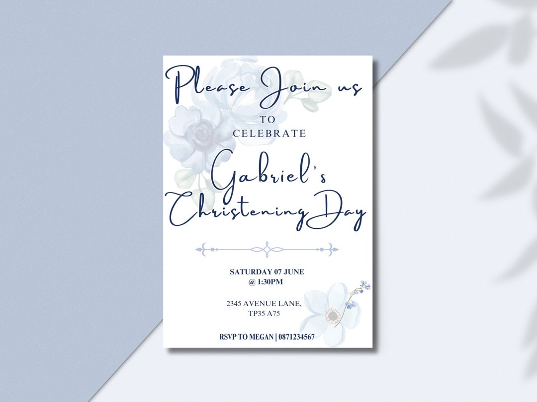 Baptism Christening Day Invitation, Cute Bear Invite, Dedication, Baby ...