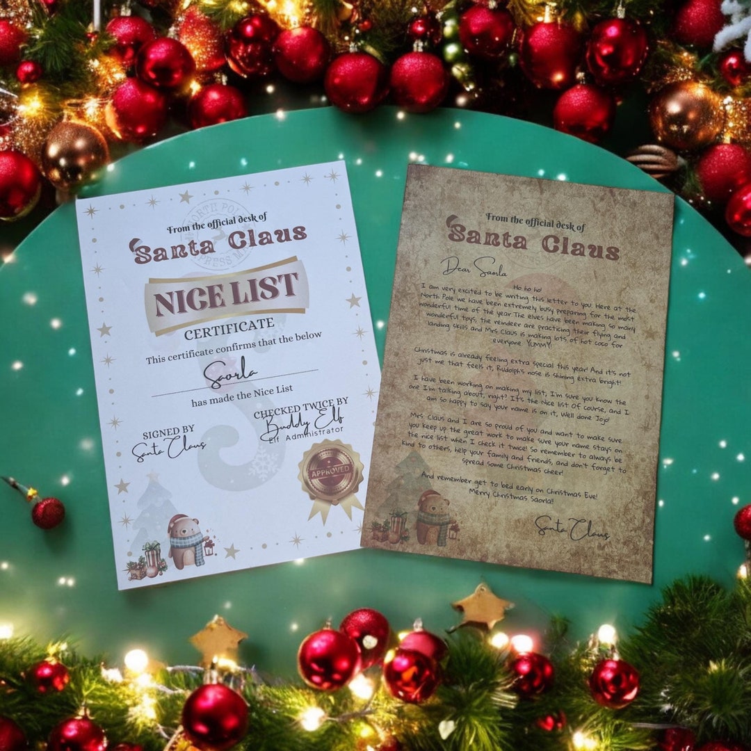 Personalized Letter From Santa Claus, Nice List Certificate 2024 ...