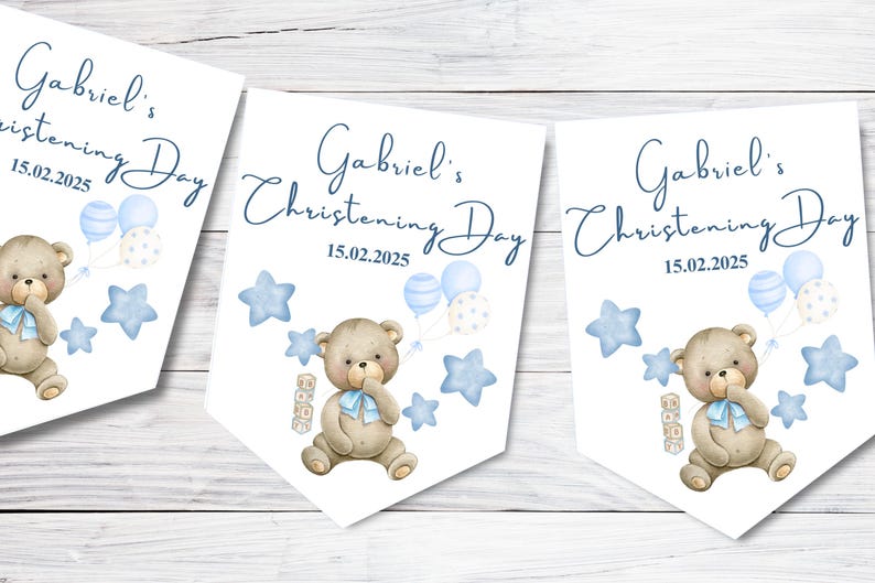 Christening Bunting, Boys Baptism Personalized Banner, Party ...
