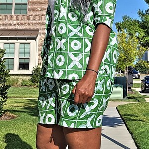 Cotton Short Co-ord Set. Adire Shorts and Shirt. Batik Top and Shorts. Green Set. Red Summer Co ...