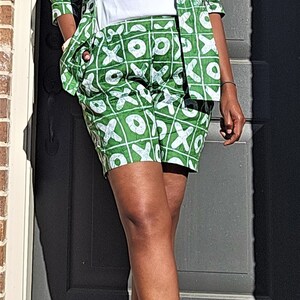 Cotton Short Co-ord Set. Adire Shorts and Shirt. Batik Top and Shorts. Green Set. Red Summer Co ...
