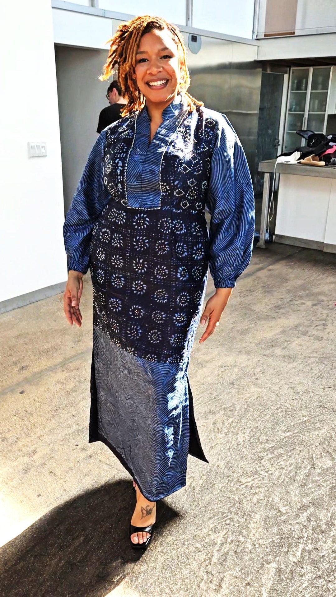 Indigo Adire Maxi Dress With Stones. Formal Hand-dyed Kaftan With Long ...