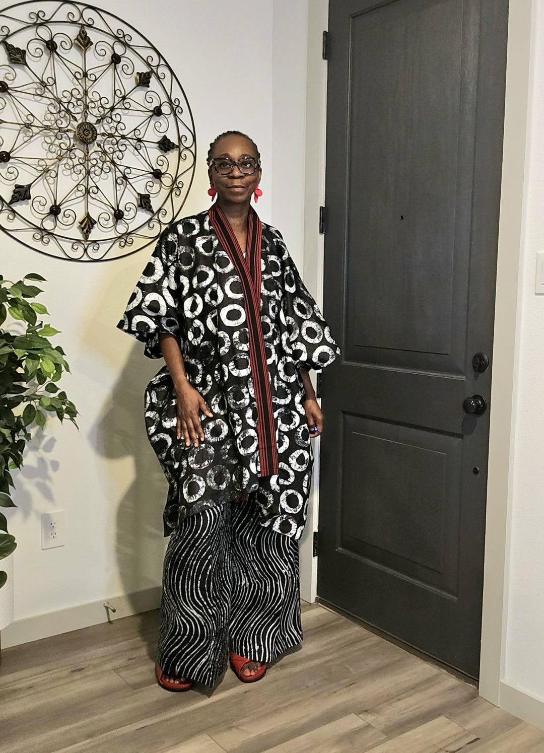 Adire Batik Co-ord Set. White, Black and Red Jacket and Pants. Nigerian ...