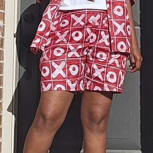 Cotton Short Co-ord Set. Adire Shorts and Shirt. Batik Top and Shorts. Green Set. Red Summer Co ...