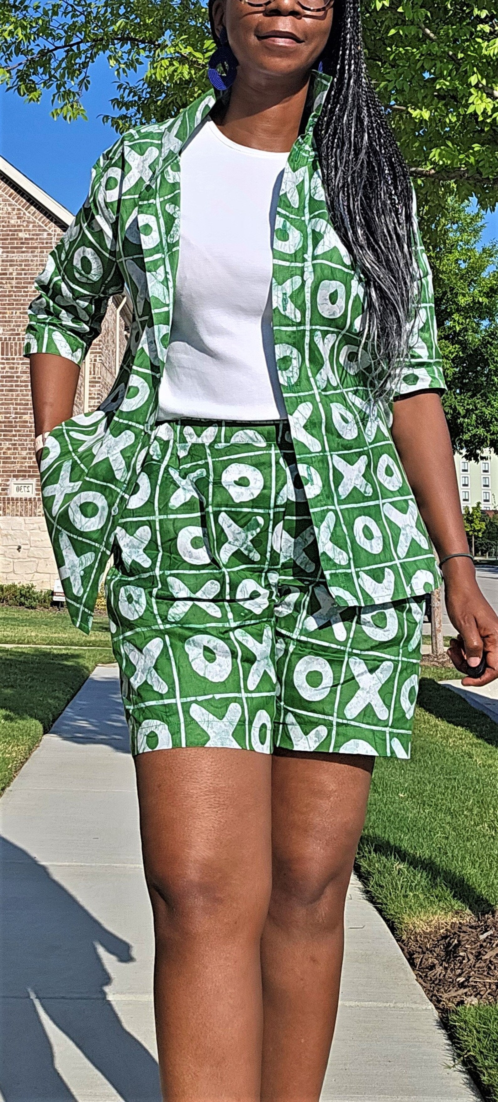 Cotton Short Co-ord Set. Adire Shorts and Shirt. Batik Top and Shorts. Green Set. Red Summer Co ...