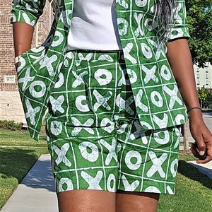 Cotton Short Co-ord Set. Adire Shorts and Shirt. Batik Top and Shorts. Green Set. Red Summer Co ...