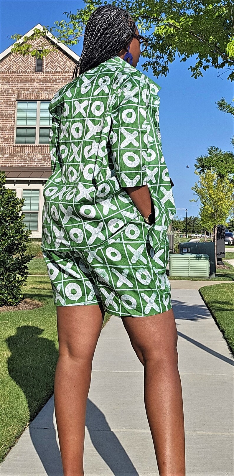 Cotton Short Co-ord Set. Adire Shorts and Shirt. Batik Top and Shorts. Green Set. Red Summer Co ...