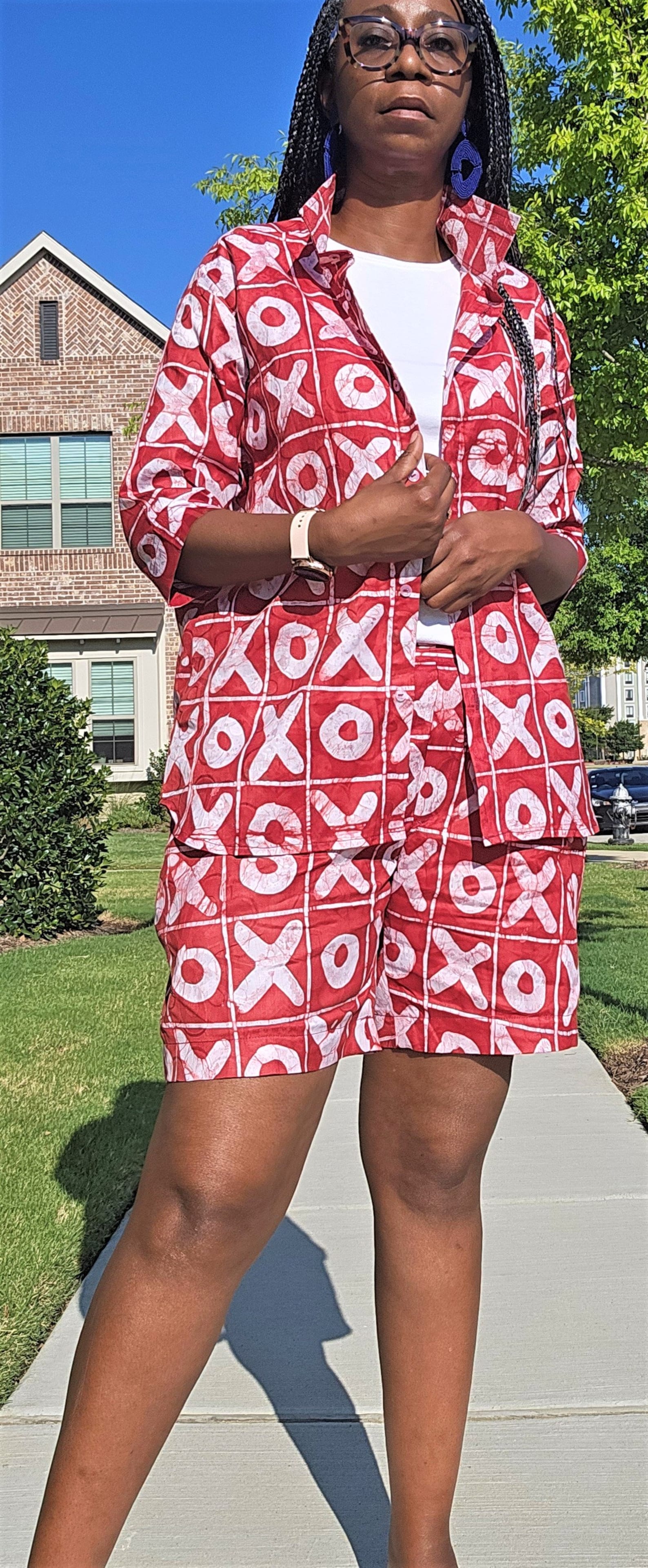 Cotton Short Co-ord Set. Adire Shorts and Shirt. Batik Top and Shorts. Green Set. Red Summer Co ...