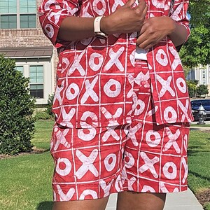 Cotton Short Co-ord Set. Adire Shorts and Shirt. Batik Top and Shorts. Green Set. Red Summer Co ...