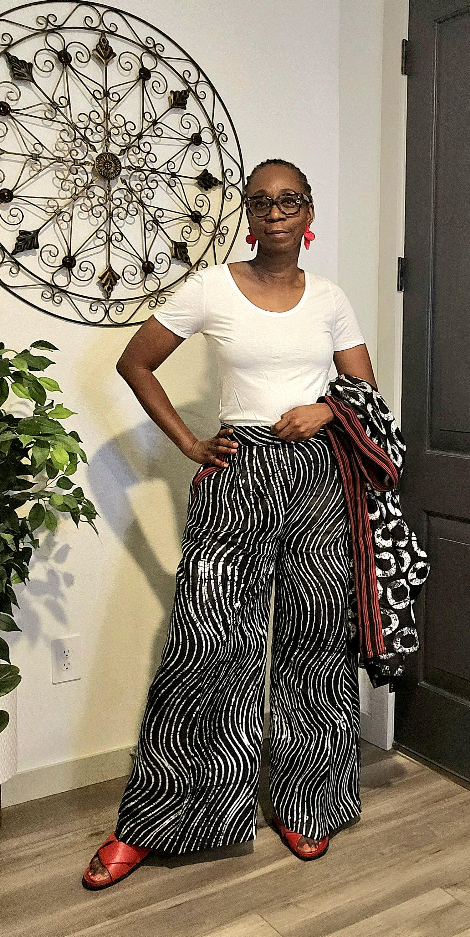 Adire Batik Co-ord Set. White, Black and Red Jacket and Pants. Nigerian ...