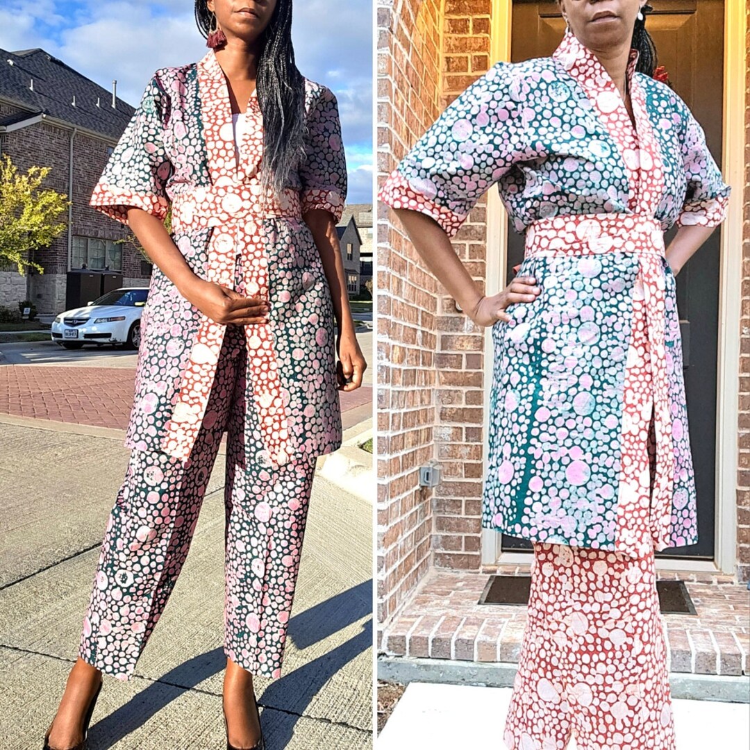 Adire Batik Co-ord Set. Lilac and Brown Top and Pants. Nigerian Tie Dye Two-piece. African 2 ...