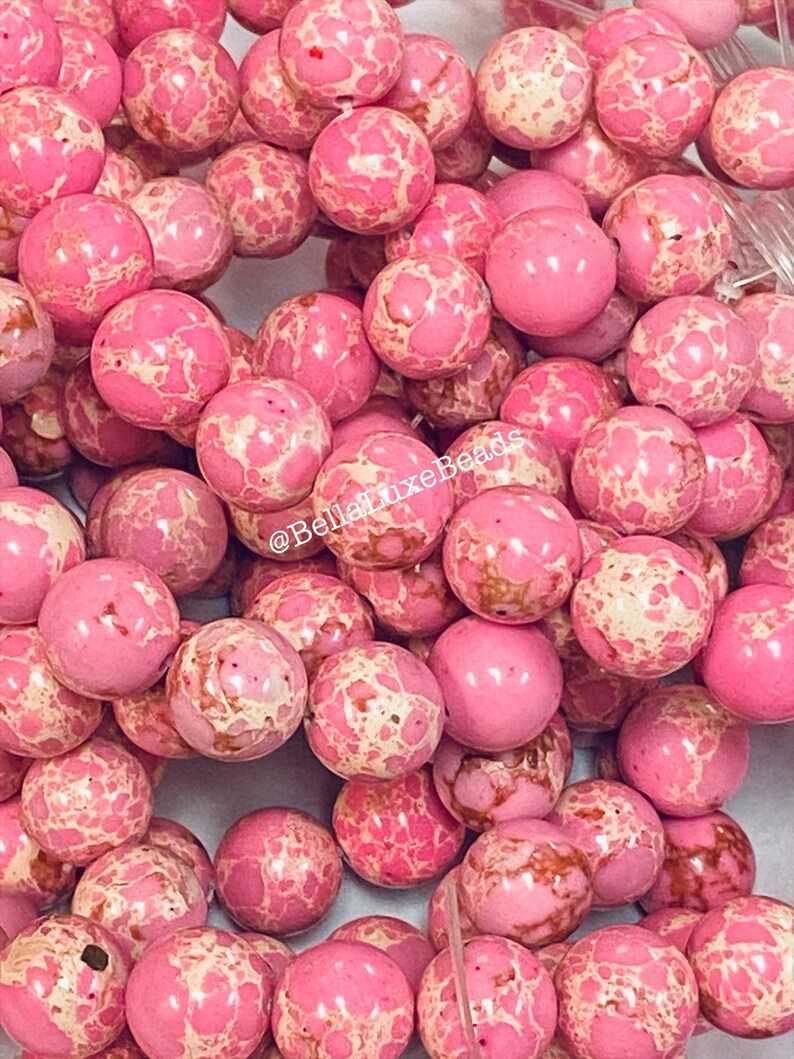 10mm Pink Speckled Jasper Gemstone Bead | Etsy