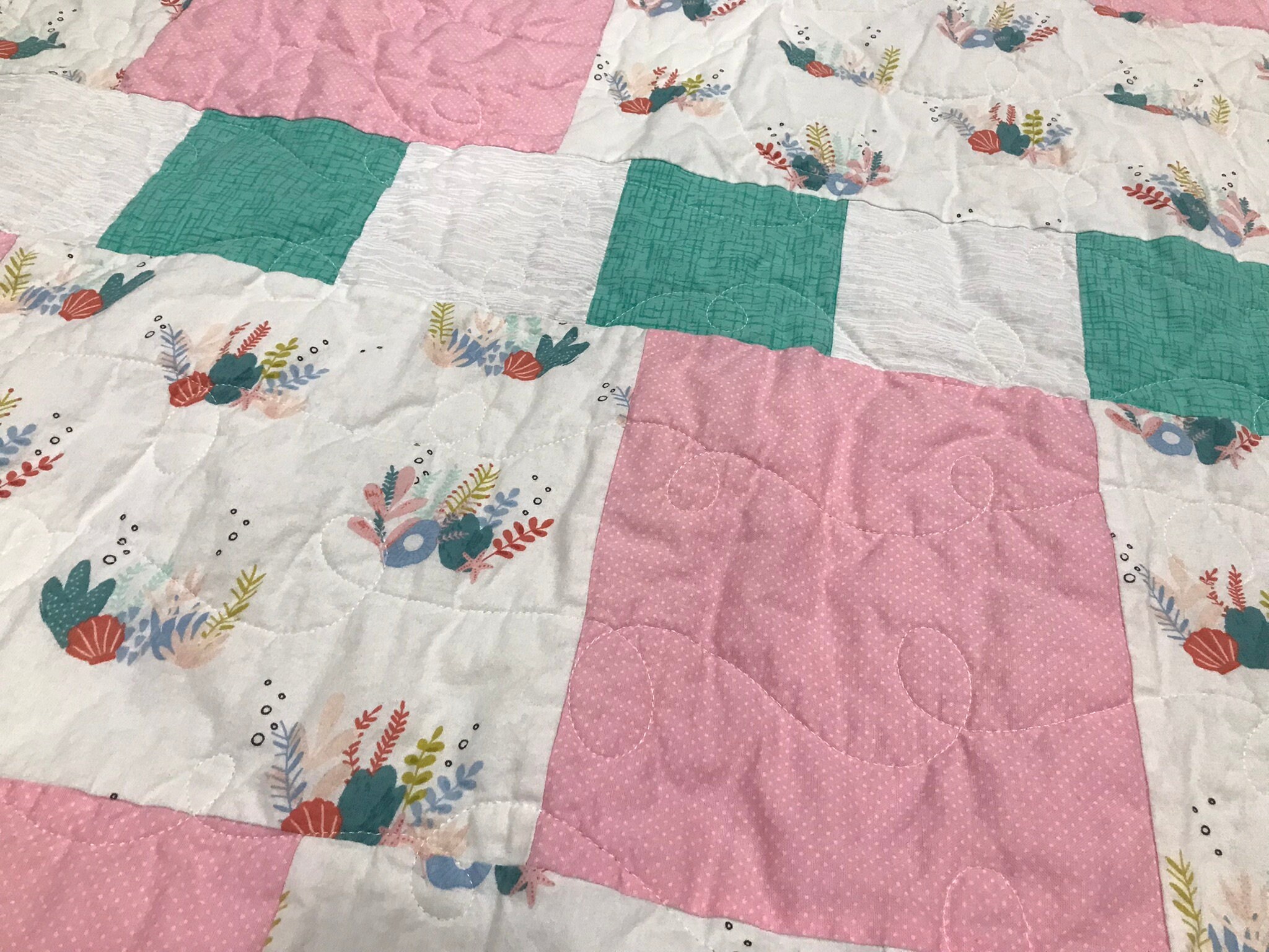Coral Light Pink and Blue Baby Quilt - Etsy
