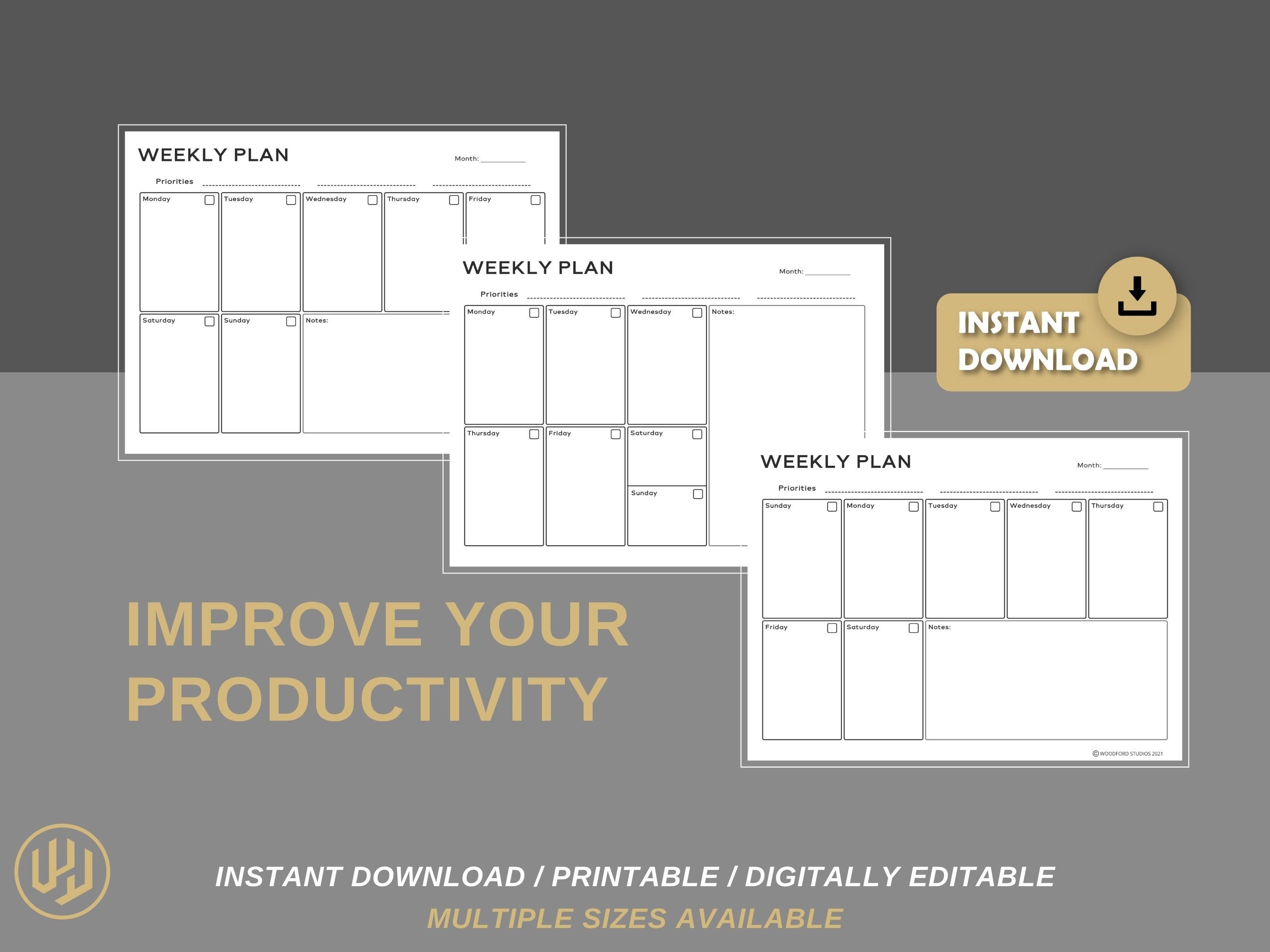 Weekly Daily Printable Box Planner Bundle | Digital Planner | Instant ...