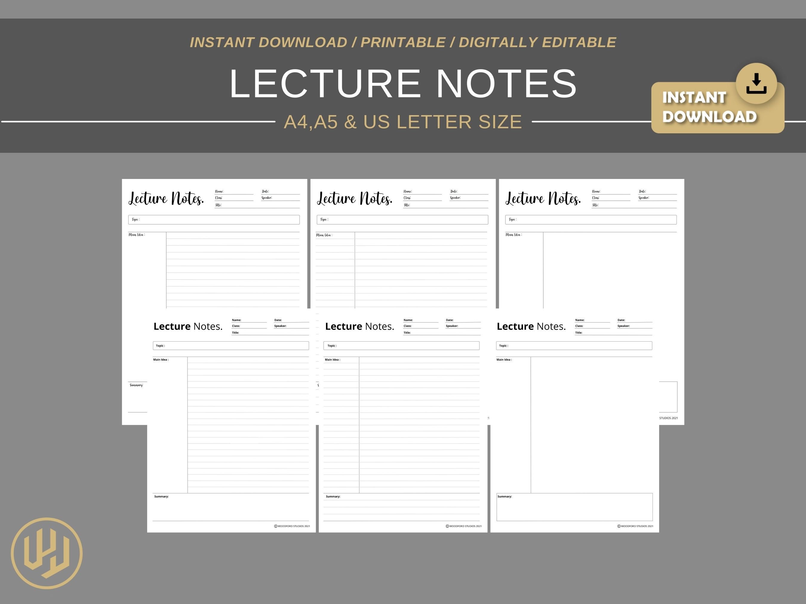 Lecture Notes Printable Paper Bundle | Digital Planner | Instant ...