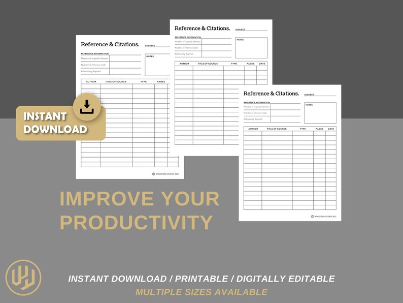 Reference Log Citations Printable Planner Study Guide Instant Download ...