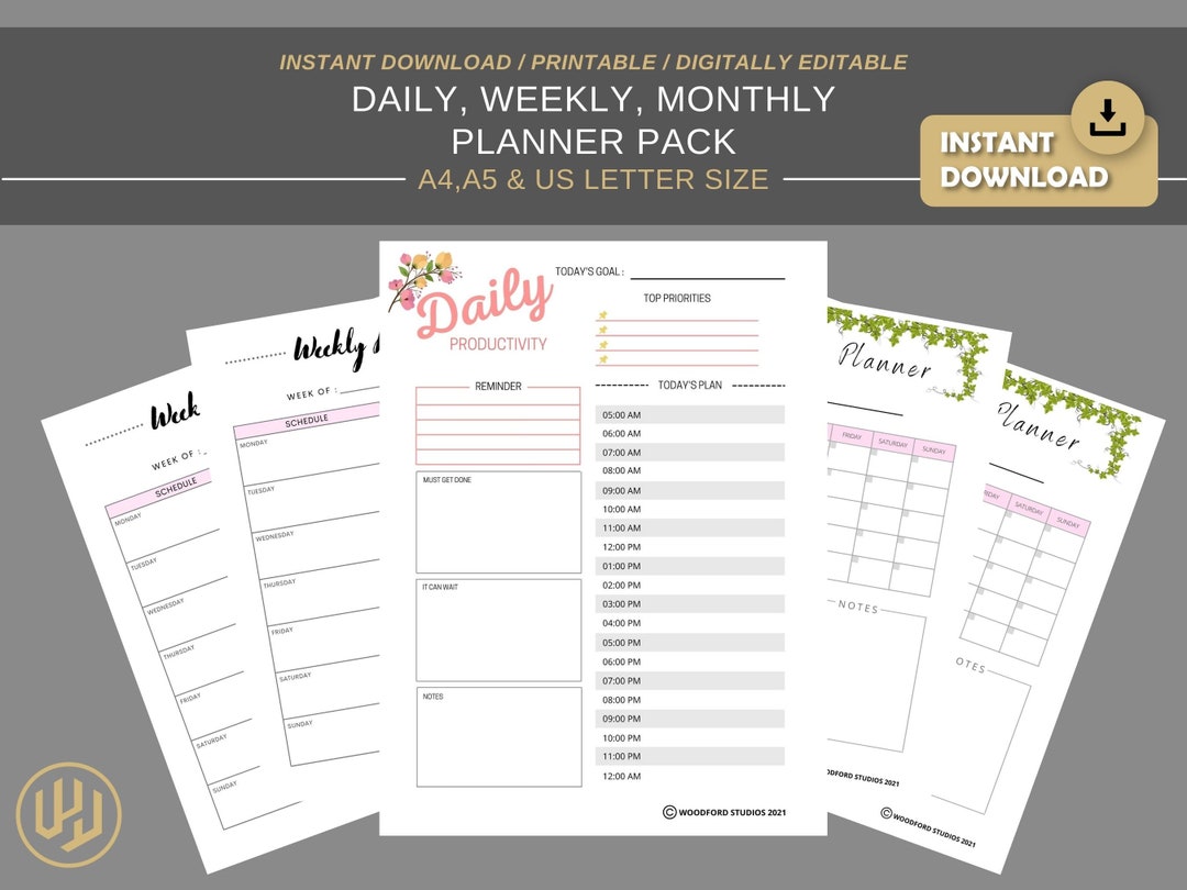Daily Weekly Monthly Printable Planner Digital Planner Instant Download ...