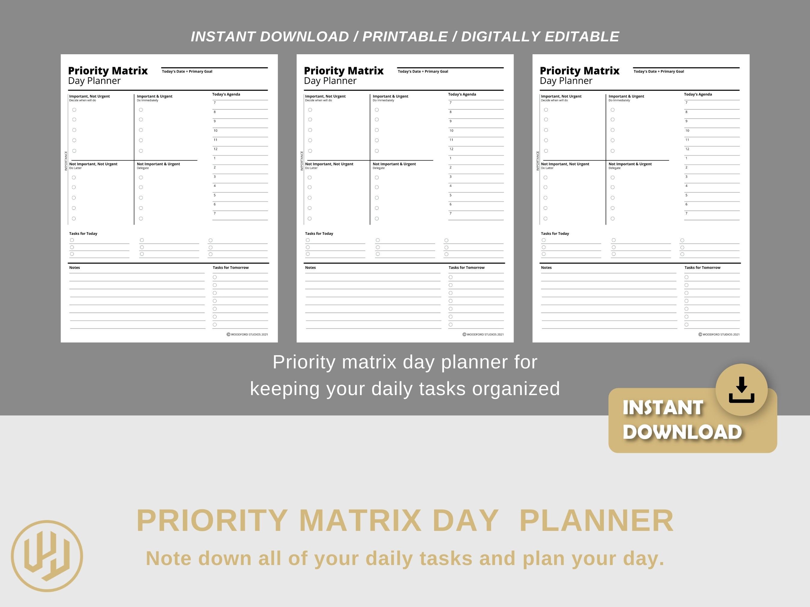 Priority Matrix Day Printable Planner Digital Planner Instant Download ...