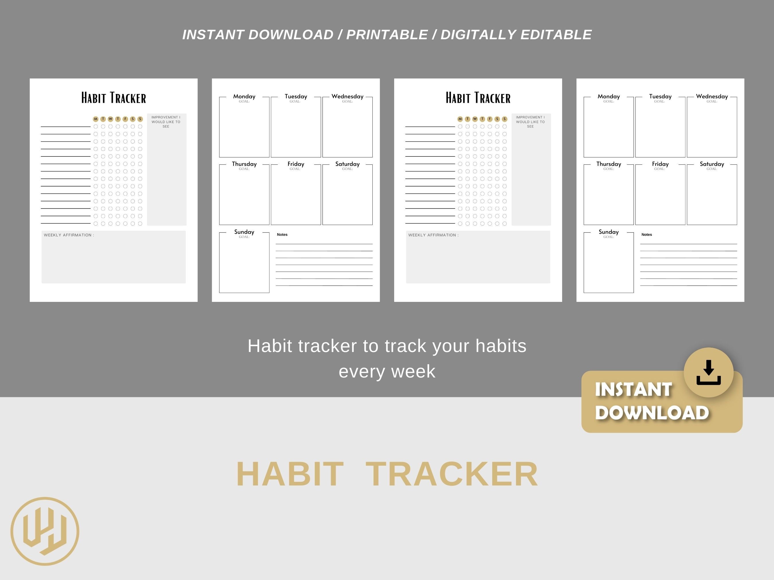 Habit Tracker Weekly Printable Planner | Digital Planner | Instant ...