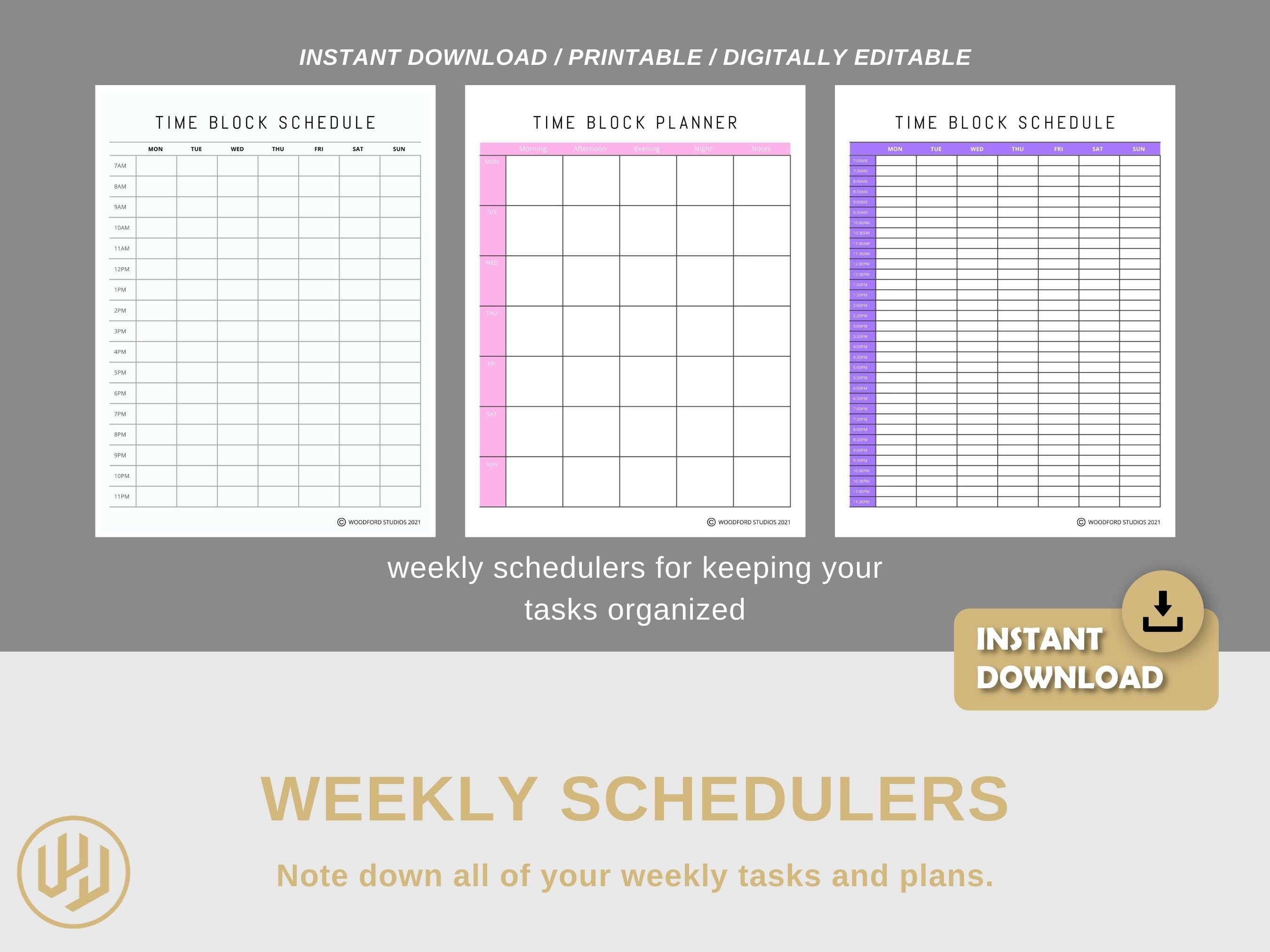 Weekly Time Block Scheduler Printable Planner | Digital Planner ...
