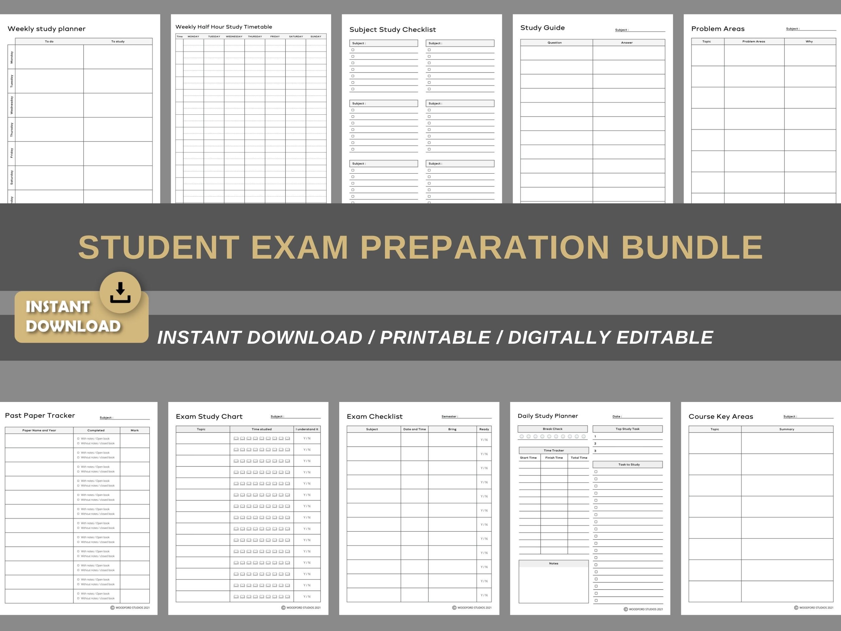 Student Exam Prep Finals Printable Digital Planner Instant Download ...