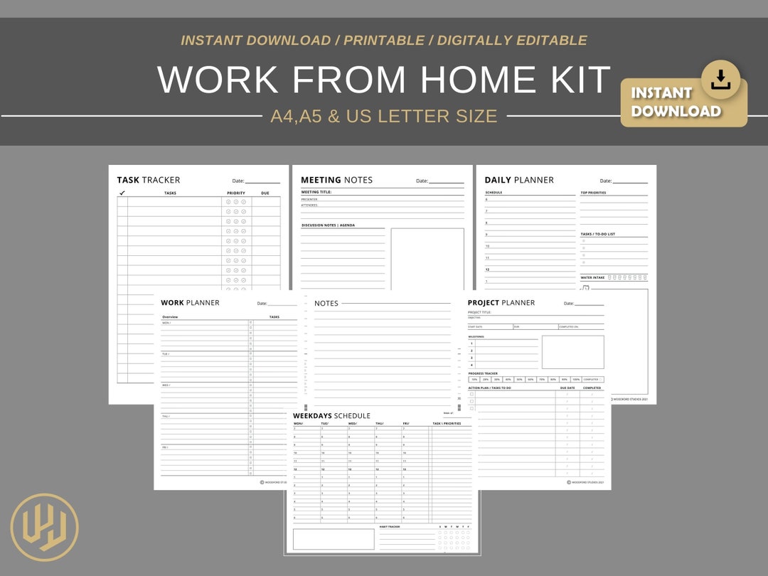 Work From Home Printable Planner Bundle | Digital Planner | Instant ...